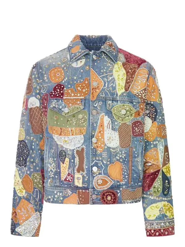Amiri Embroidered Crystal-embellished Denim Jacket - Blue