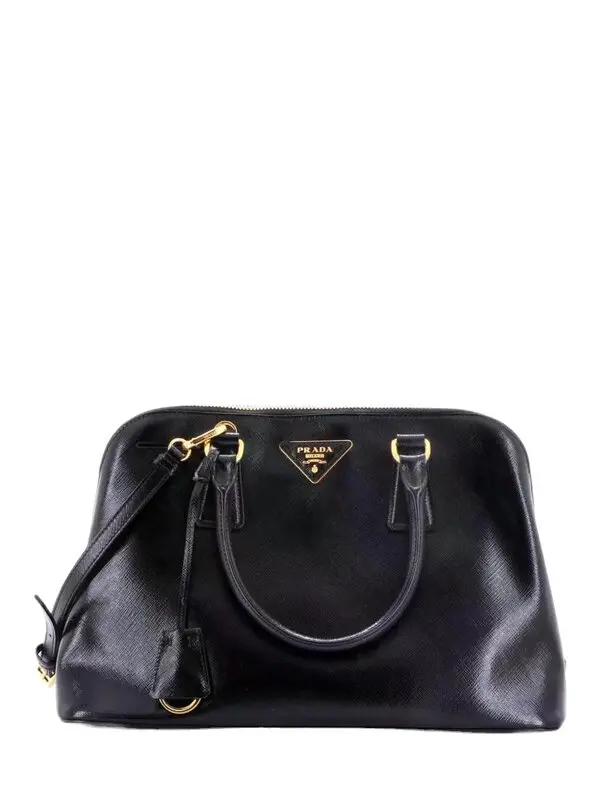 Prada Promenade Bag Vernice Saffiano Leather Medium Satchel - Black