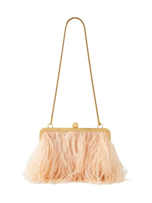 Khaite Lilith Feather-trimmed Satin Shoulder Bag - Pink