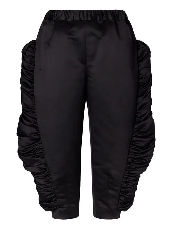 Comme Des Garçons Cropped Ruffled Satin Slim-fit Capri Pants - Black