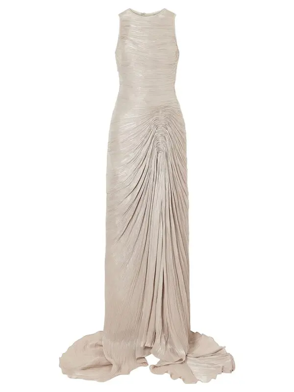 MARMAR HALIM Sleeveless Gathered Pleated Chiffon Gown - Silver