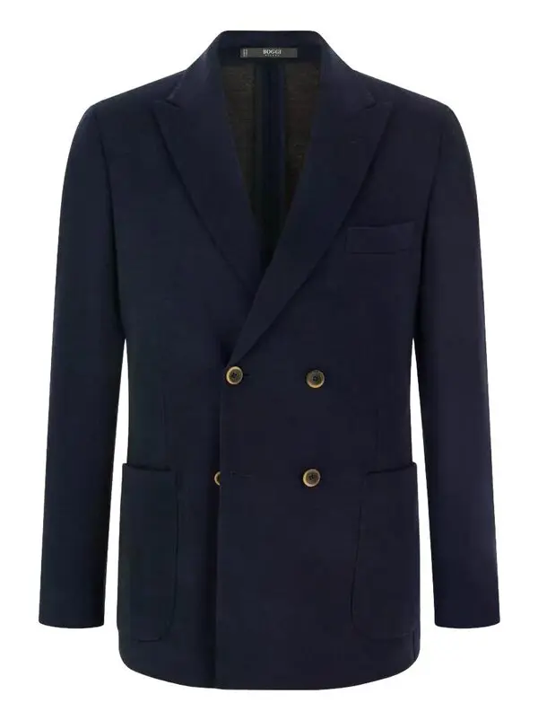 Boggi Milano Brooklyn Double-breasted Blazer In Wool Blend B Jersey - Blue