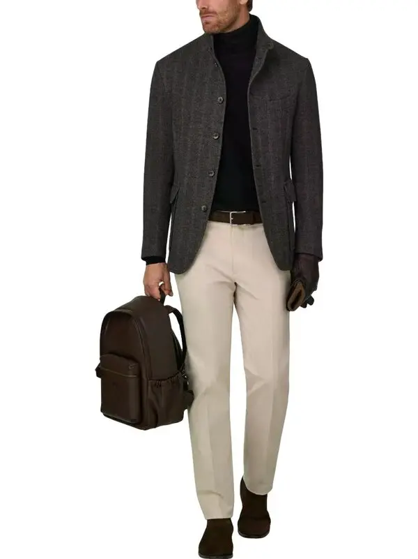 Boggi Milano Peacoat Herringbone In Wool And Cotton - Grey