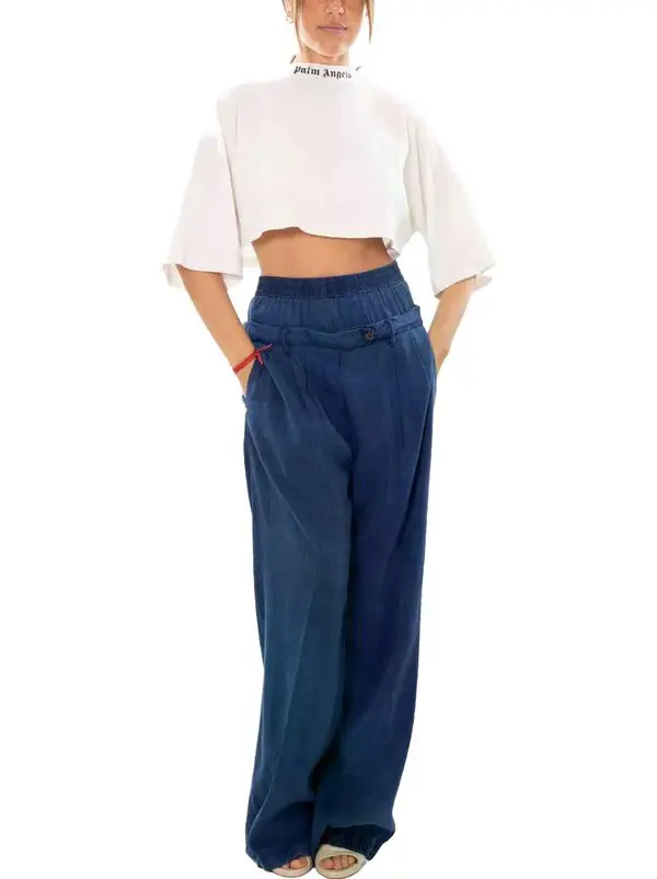 WHITE SAND Double-waisted Pleated Trousers - Blue
