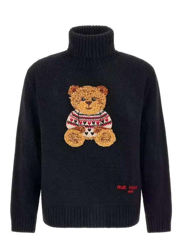 RUE MADAM PARIS Bear-patch Roll-neck Sweater - Black