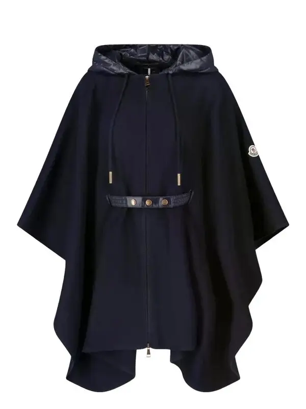 Moncler Belted Hooded Cape Jacket - Blue