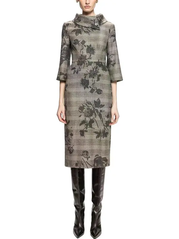NISSA Floral-print Midi Dress - Grey