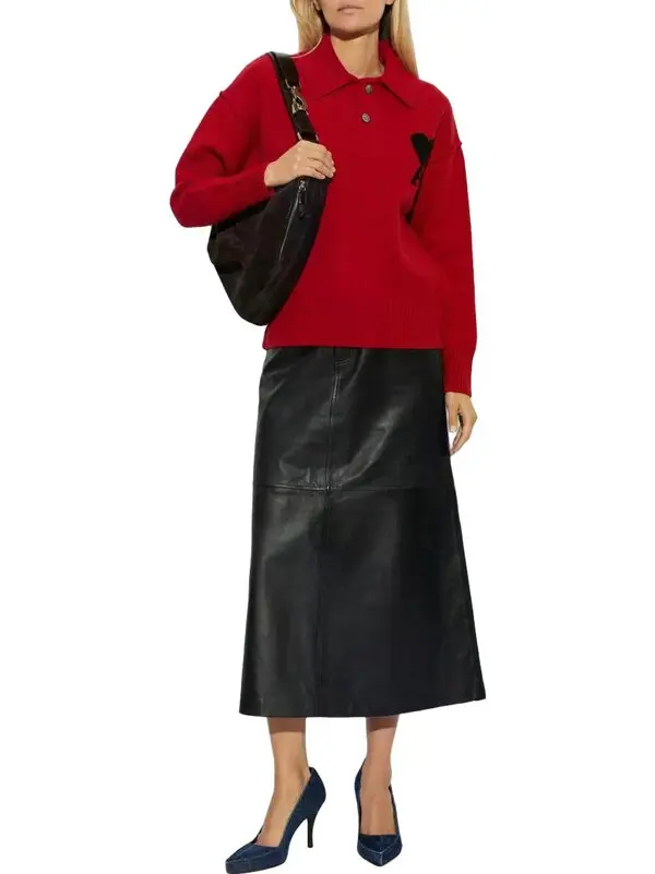 AMI Paris De Coeur Long-sleeve Polo Sweater - Red