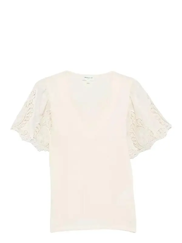 MAISON123 Lace-panelled V-neck T-shirt - Neutrals