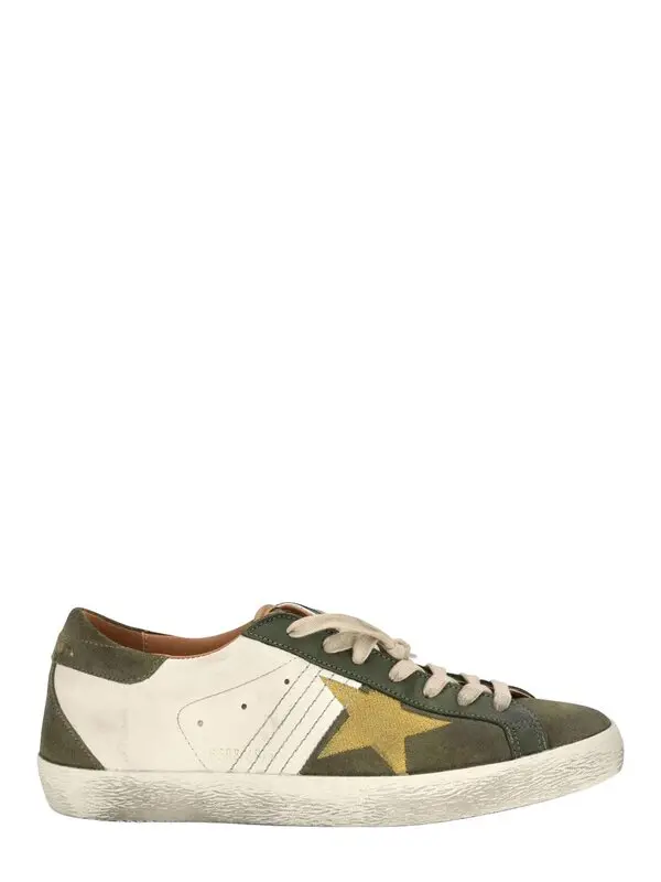 GOLDEN GOOSE Super-star Calf Leather Sneakers With Distressed Effect - Olive