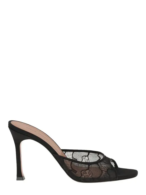 Amina Muaddi Alexa Embroidered Lace Mules With High Stiletto Heel - Black