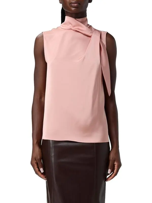 HANITA Sleeveless Satin Blouse With Draped Pussy-bow Collar - Pink