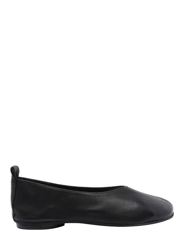 POEVE Nada Smooth Calf Leather Ballet Flats With Round Toe And Leather Sole - Black