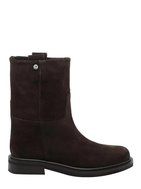 POEVE Smooth Leather Biker Boots With Double Pull Tab - Brown