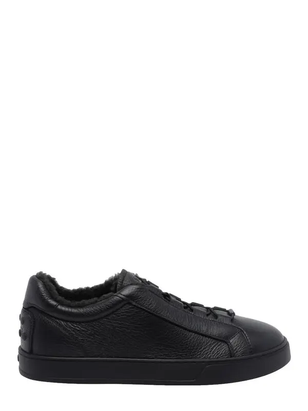TOD'S Lambskin Leather Slip-on Sneakers With Shearling And Gommini - Black