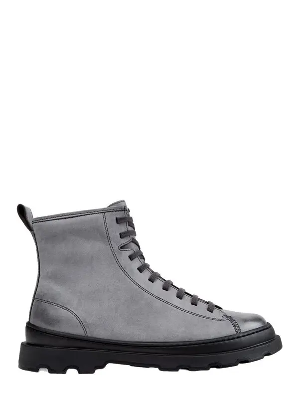 Camper Brutus+ Leather Lace-up Ankle Boots With Lug Sole - Grey