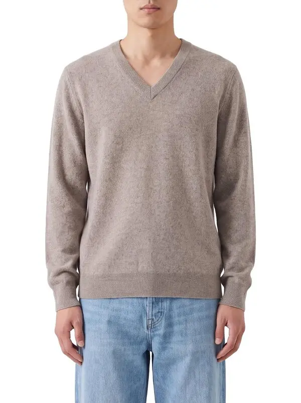 Brunello Cucinelli V-neck Pure Cashmere Sweater With Ribbed Trims - Grey