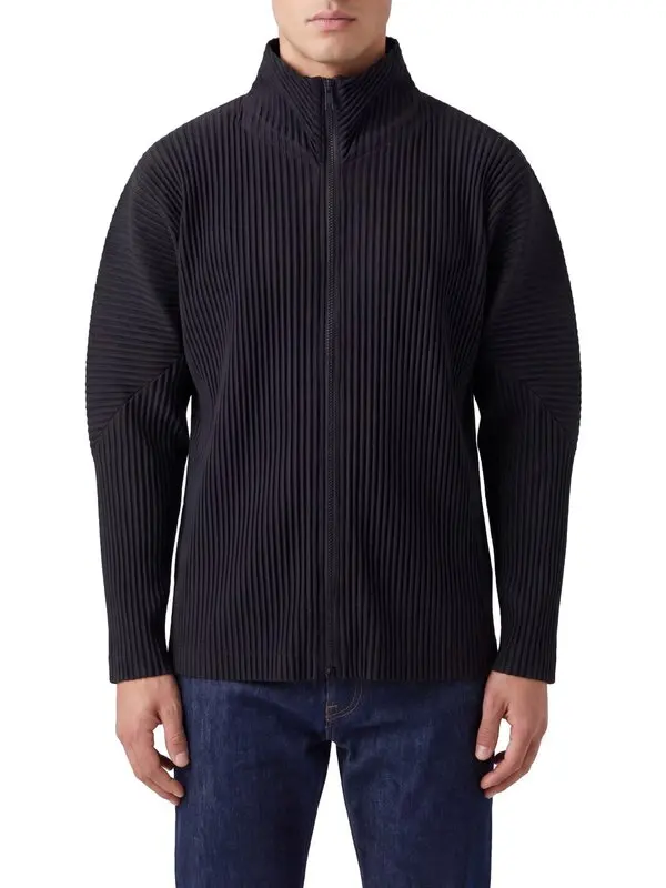 Issey Miyake Pleated High-neck Zip-up Homme Plissé Cardigan - Black