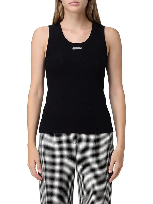 Alexander McQueen Sleeveless Slim Fit Stretch Cotton Top With Applied Logo - Black