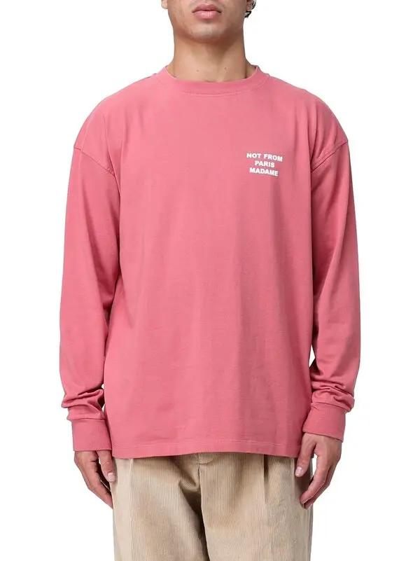 Drole De Monsieur Slogan Print Long-sleeved Cotton T-shirt - Pink