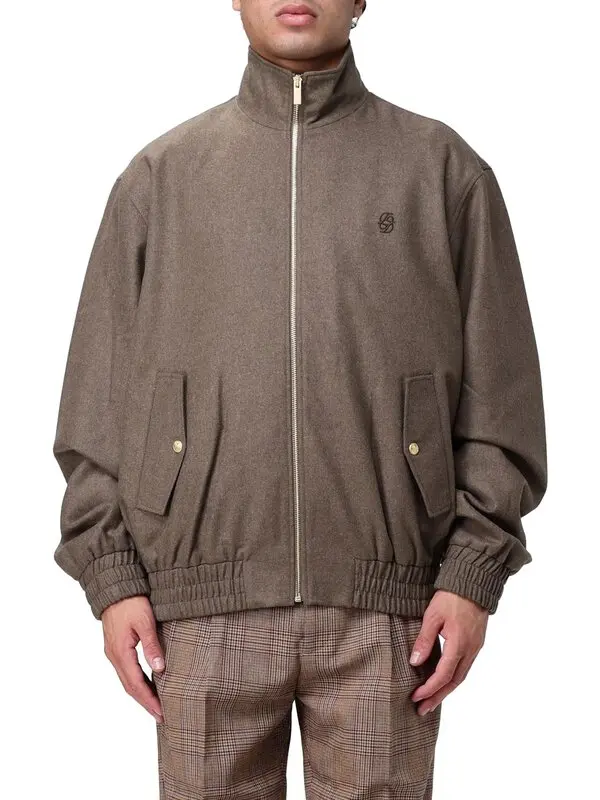 Drole De Monsieur High Neck Virgin Wool Bomber Jacket With Embroidered Logo - Brown