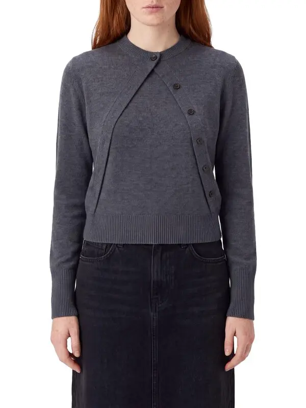 Pinko Pure Wool Crewneck Sweater With Long Sleeves And Ribbed Trim - Grey