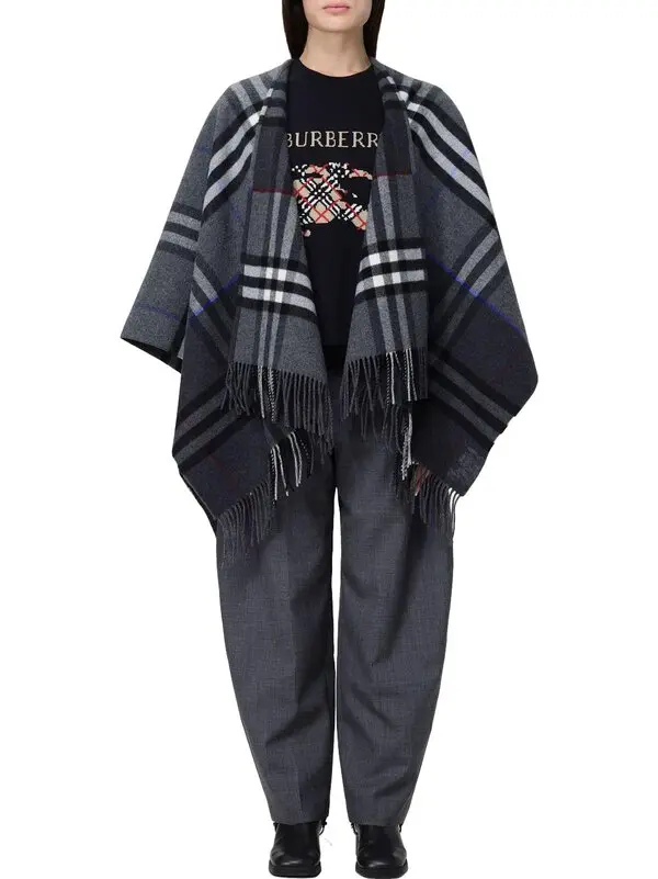 Burberry Asymmetric Vintage Check Cashmere And Wool Cape - Grey