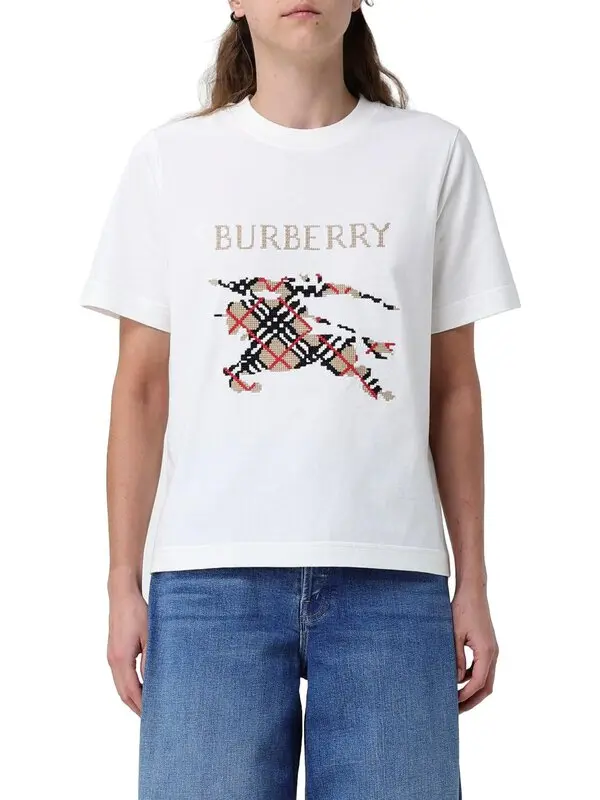 Burberry Equestrian Knight Check Pattern Cotton T-shirt - Ivory