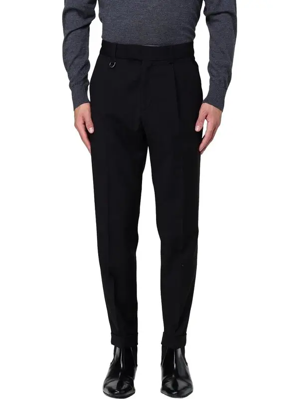 PAOLO PECORA Slim Fit Pleated Gabardine Tailored Pants - Black