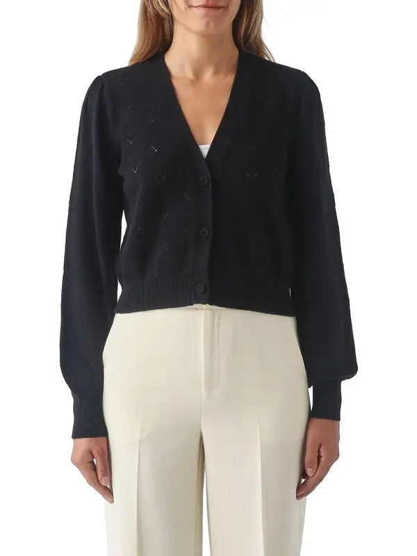 TWINSET Open-knit Cotton And Cashmere-blend Cardigan With Heart Print And V-neck - Black