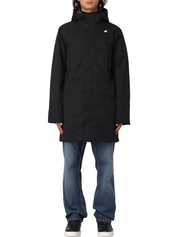 K-WAY Knee-length Waterproof Parka With Hood And Primaloft® Padding - Black