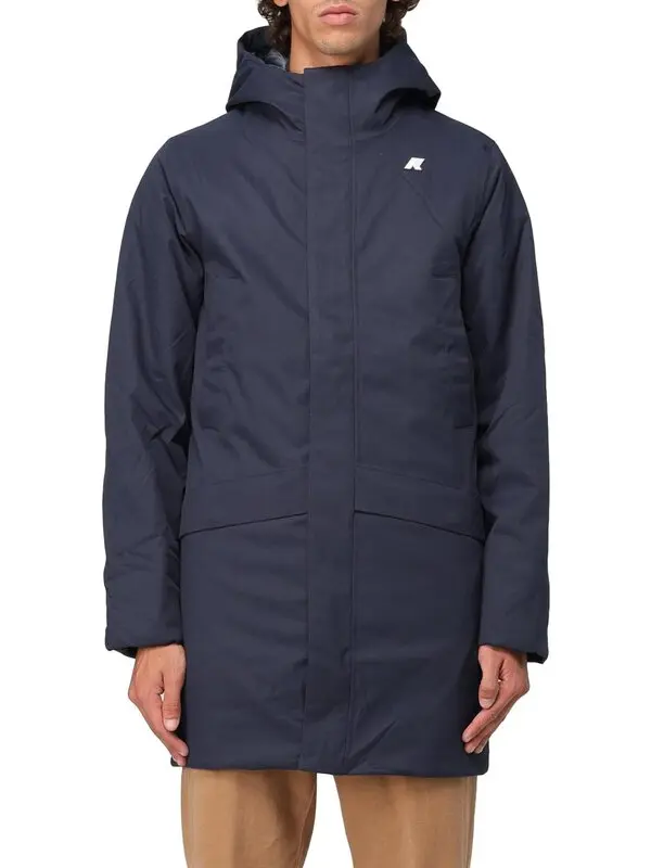 K-WAY Knee-length Waterproof Parka With Hood And Primaloft® Padding - Blue