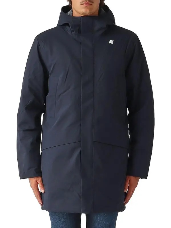 K-WAY Knee-length Waterproof Parka With Hood And Primaloft® Padding - Navy