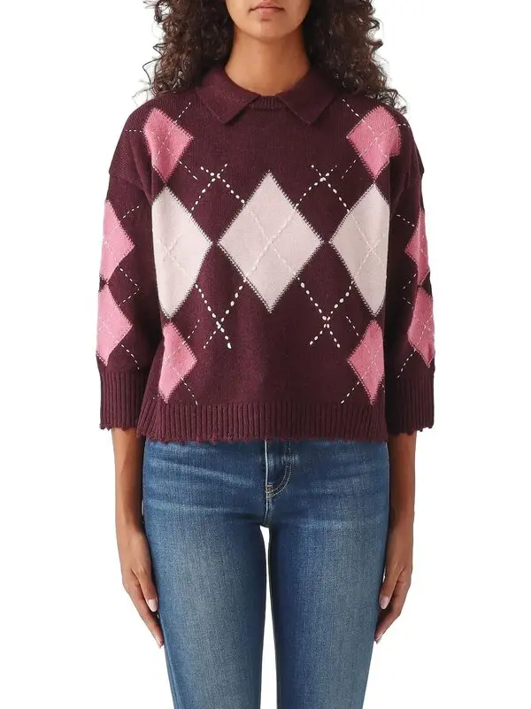 Pinko Argyle Wool And Cashmere Long-sleeved Polo Sweater - Red