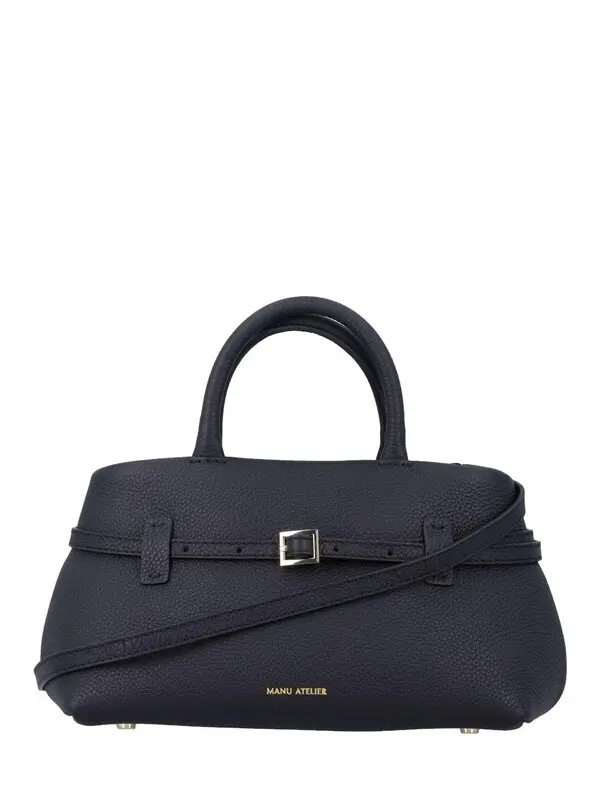 Manu Atelier Le Cambon 25 Handbag In Grained Calf Leather With Double Handle - Black