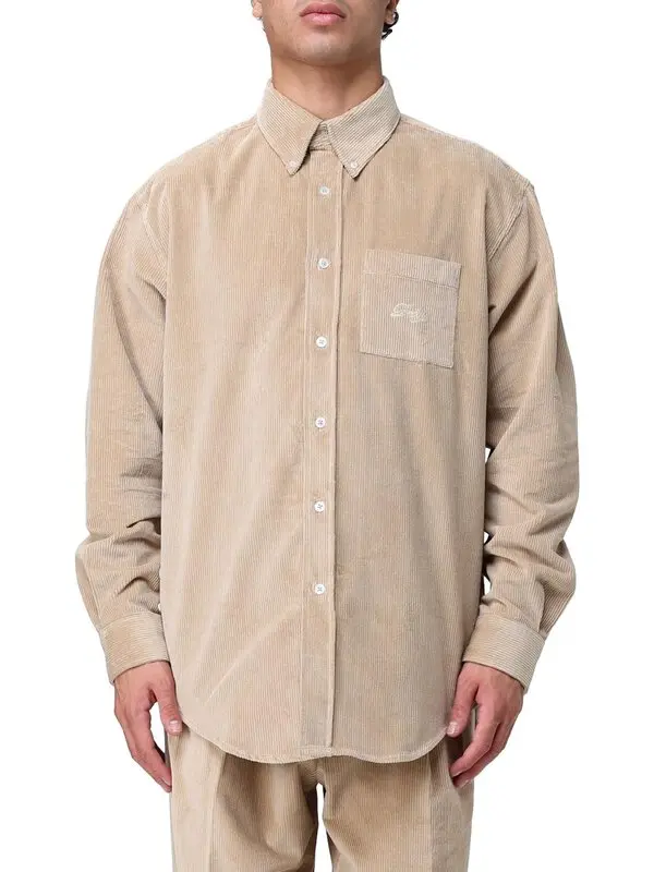 Drole De Monsieur Graphic Print Corduroy Shirt - Beige