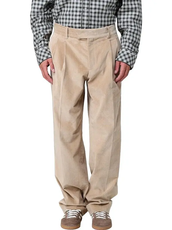 Drole De Monsieur Wide-leg Pleated Corduroy Trousers - Beige