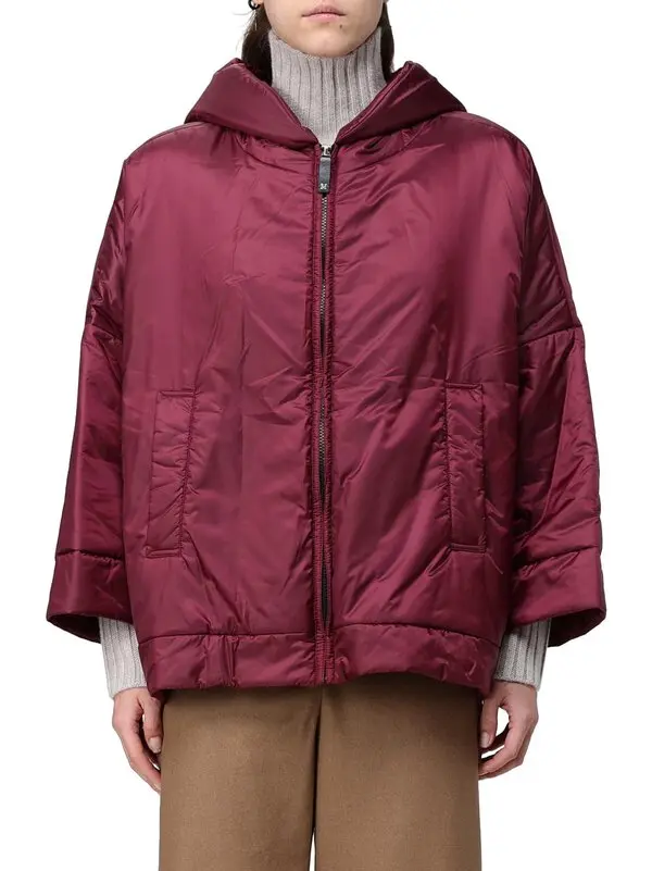 Max Mara Hooded Water-repellent Short Down Jacket With Camel Filling - Red