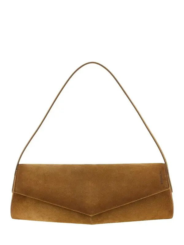 JIL SANDER Suede Calfskin Shoulder Bag With A Flared Rectangular Shape - Brown