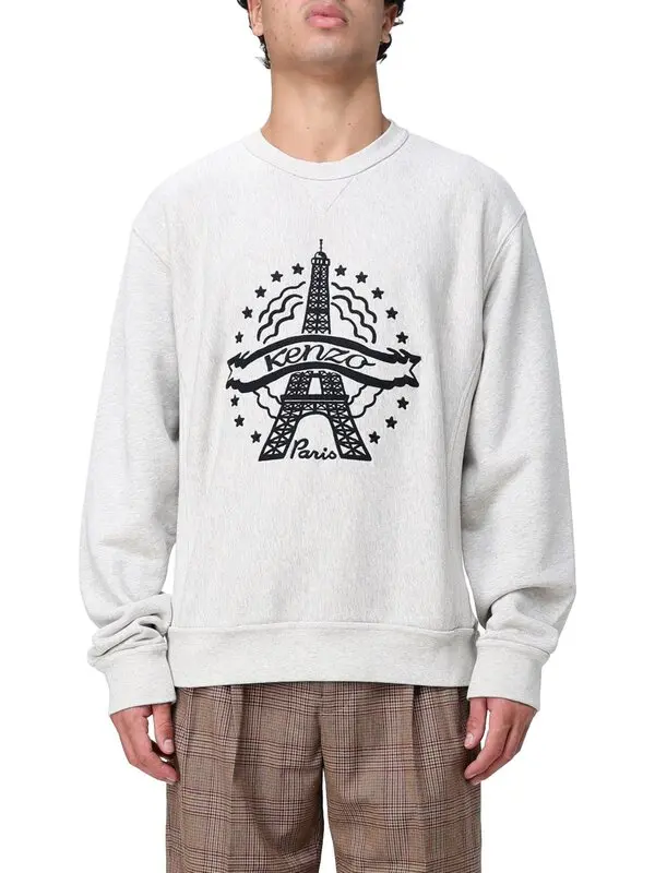 Kenzo Relaxed Fit Crewneck Sweatshirt In Cotton With Contrast Logo - Grey