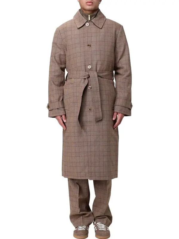 Drole De Monsieur Prince Of Wales Check Trench Coat In A Wool Blend - Brown