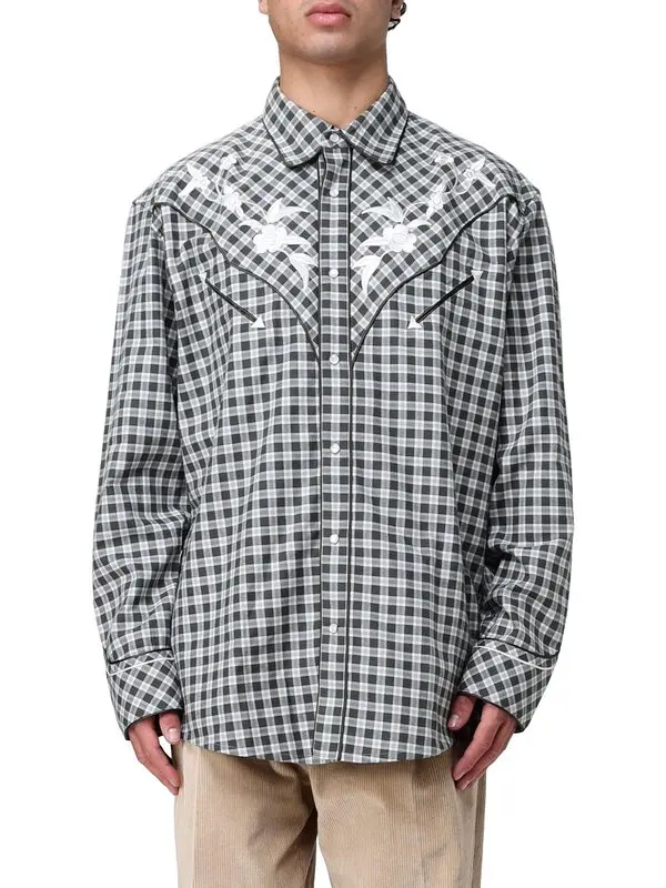 Kenzo Western-style Gingham Check Shirt In Cotton With Embroidery - Beige