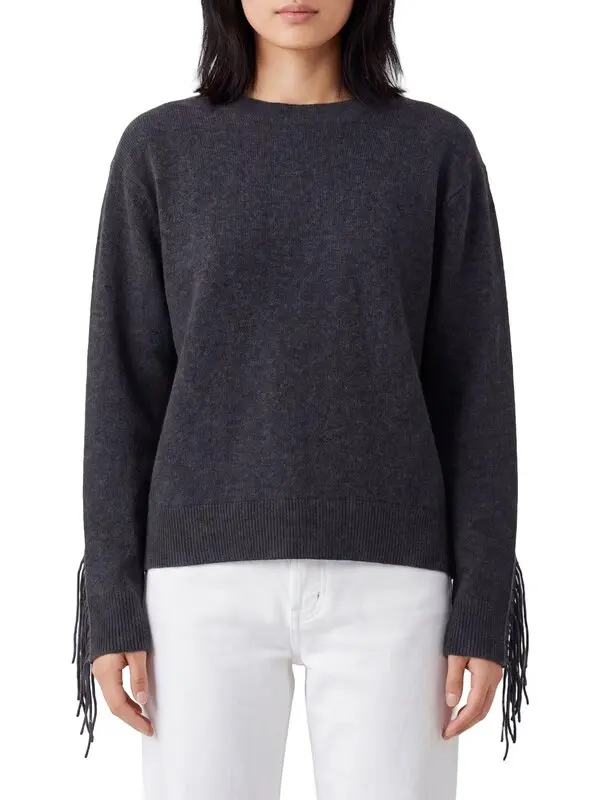 PAROSH P.a.r.o.s.h. Cashmere Crewneck Sweater With Embroidery, Fringes And Dropped Shoulders - Grey