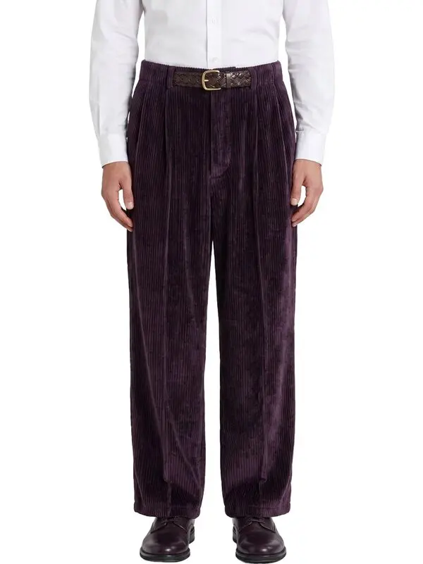 Giorgio Armani Ribbed Viscose Velvet Wide-leg Trousers - Plum