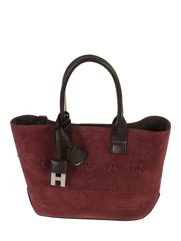 Hogan Address Mini Leather Handbag With Double Handle And Charm - Wine