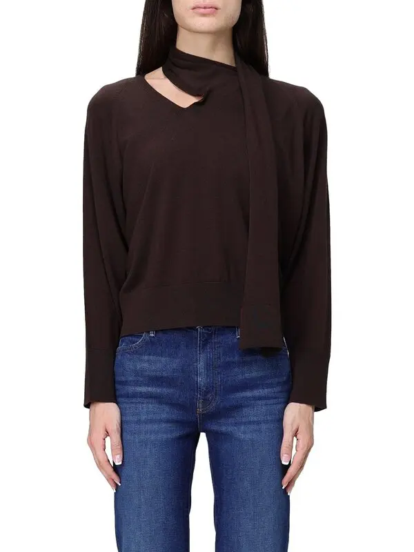 Incotex Relaxed Fit Jersey Top With Scarf Collar And V-neck - Brown
