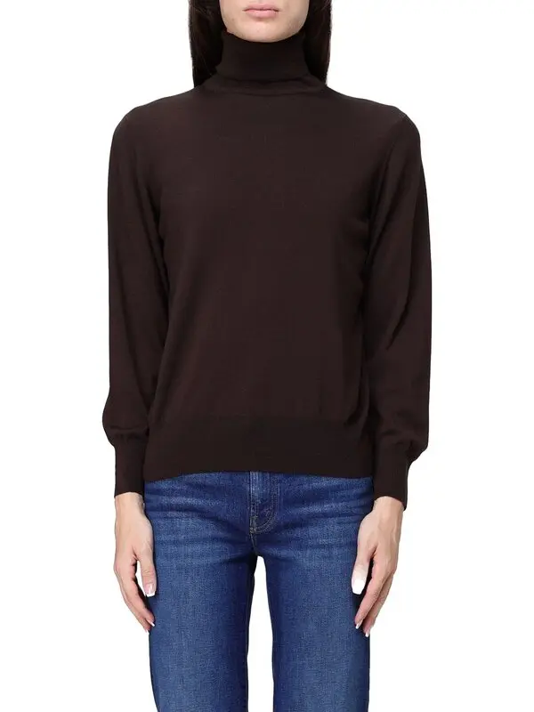 Incotex Wool Blend Turtleneck Sweater With Ribbed Trims - Brown