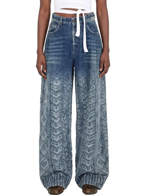 DIESEL® High-waisted Wide-leg Graphic Print Jeans With Five Pockets - Navy