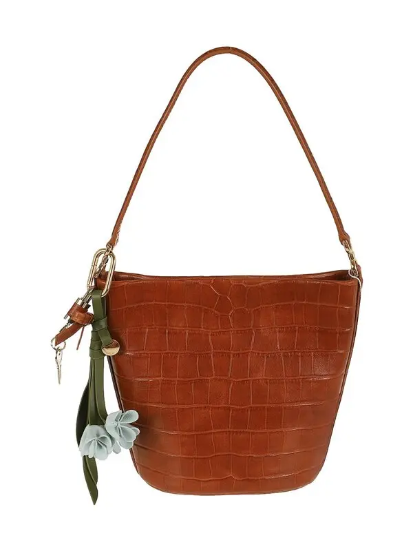 SELF-PORTRAIT Croc-effect Leather Mini Bucket Bag With Top Handle - Brown