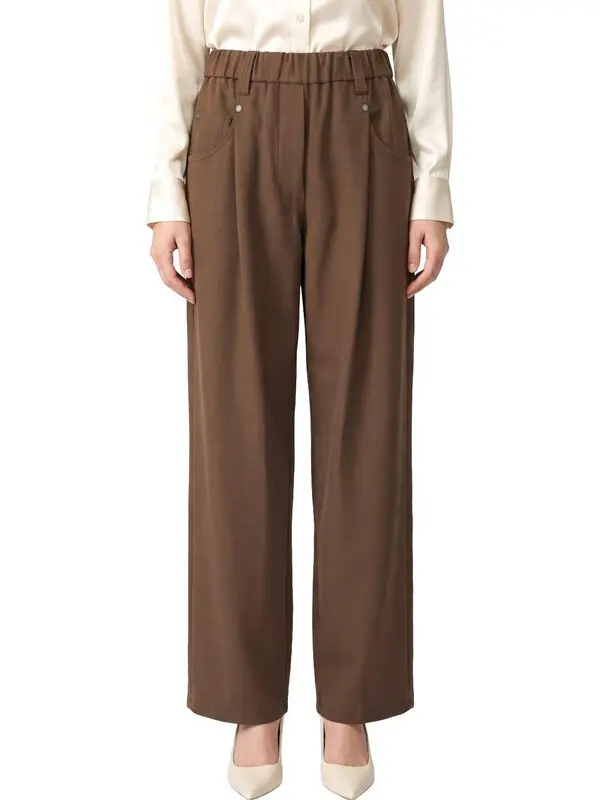 Brunello Cucinelli Wide Leg Viscose And Silk Pants With Monili Detail - Brown